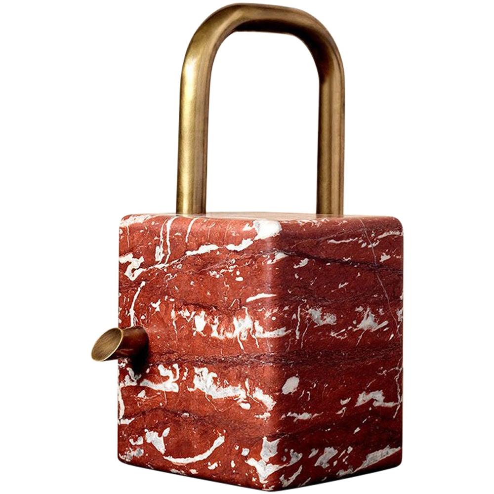 Phobos Stool Sculpture in Rossa Francia Red Marble with Brass by Kelly ...