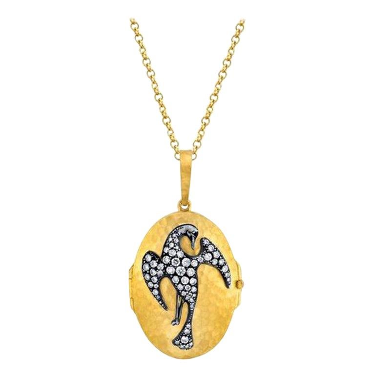Phoenix 22k Gold Locket with Diamonds For Sale at 1stDibs