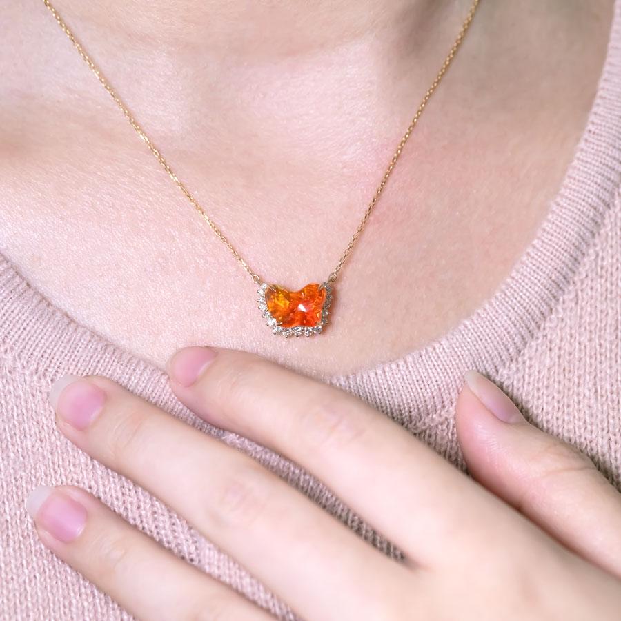 Phoenix Fire Opal Diamond Necklace 18K Yellow Gold For Sale at 1stDibs