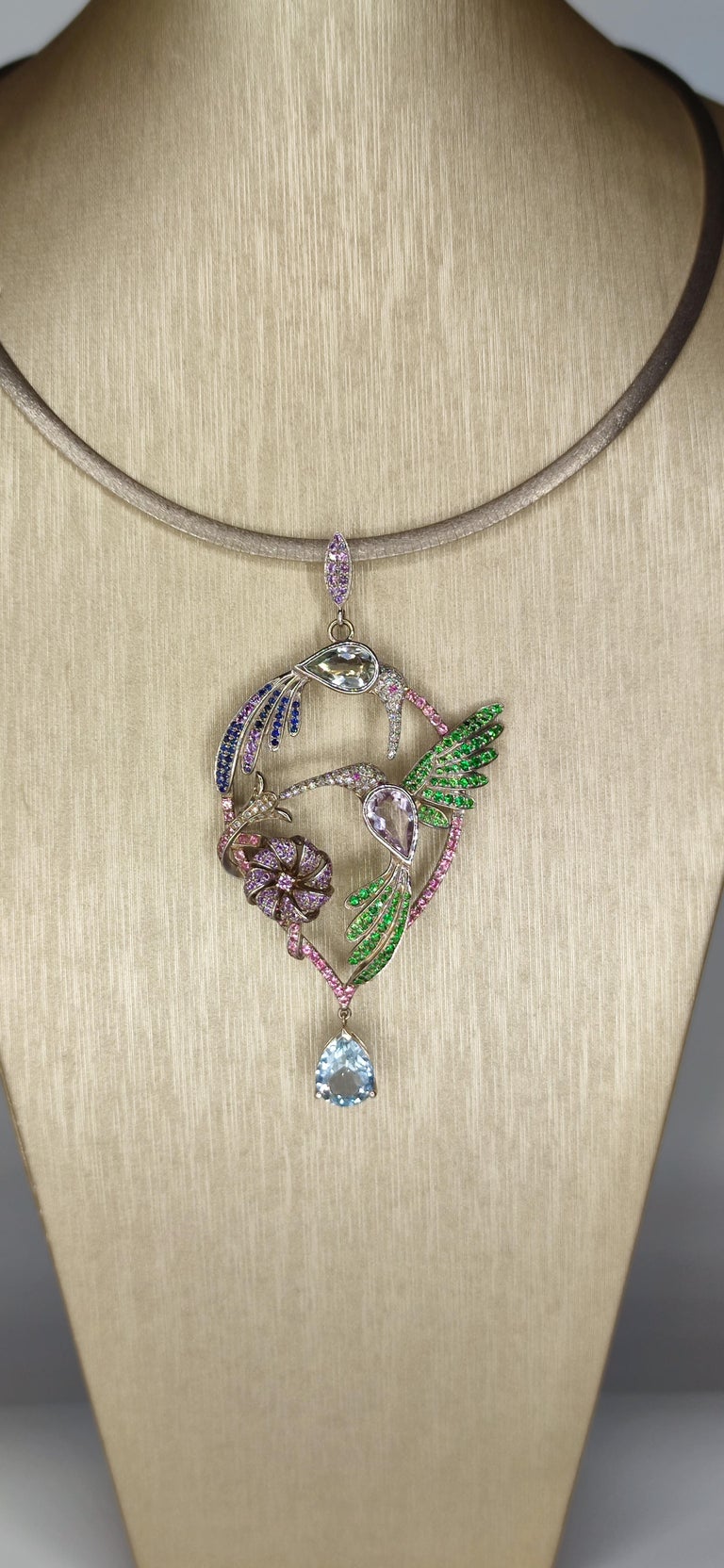 Phoenix Pendant Necklace, White Gold, Aquamarines, Sapphires and ...