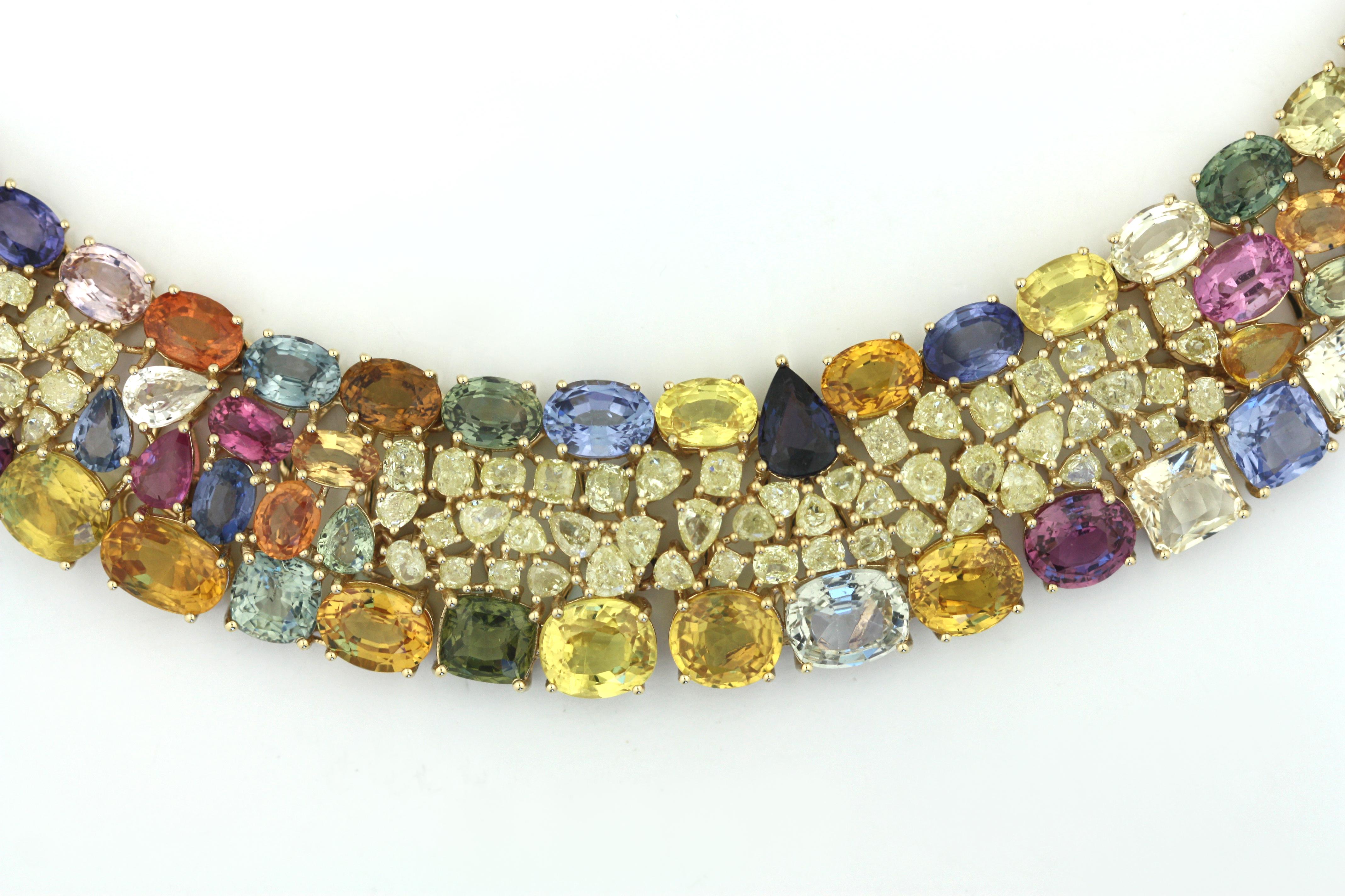 photos - 18K Gold Multi-Color Sapphire and Diamond Necklace For Sale at ...