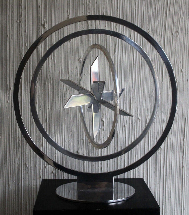 Phyllis Mark Kinetic Modern Steel Metal Floor Sculpture with Pedestal ...