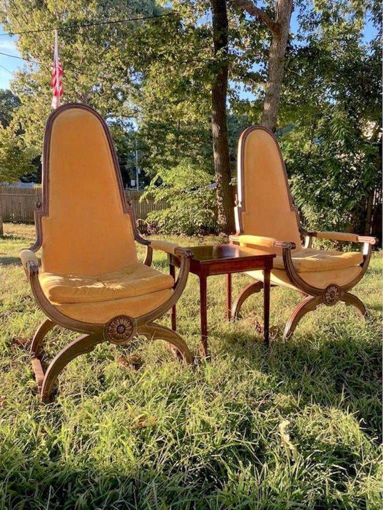 Phyllis Morris Hollywood Regency Ingenue Throne Chairs Pair Yellow ...