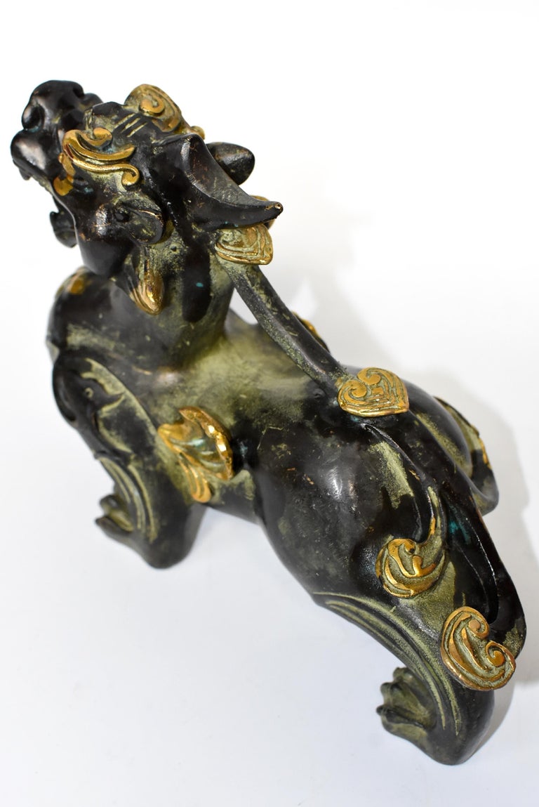 Pair Bronze Pi Xiu Lion Statues Paperweights at 1stDibs