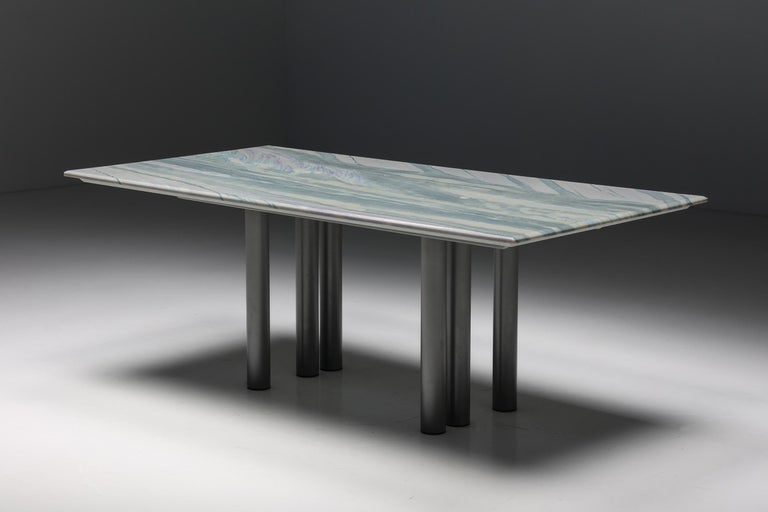 Pia Manu Dining Table in Marble and Steel, 1990s For Sale at 1stDibs