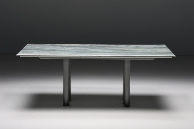 Pia Manu Dining Table in Marble and Steel, 1990s For Sale at 1stDibs