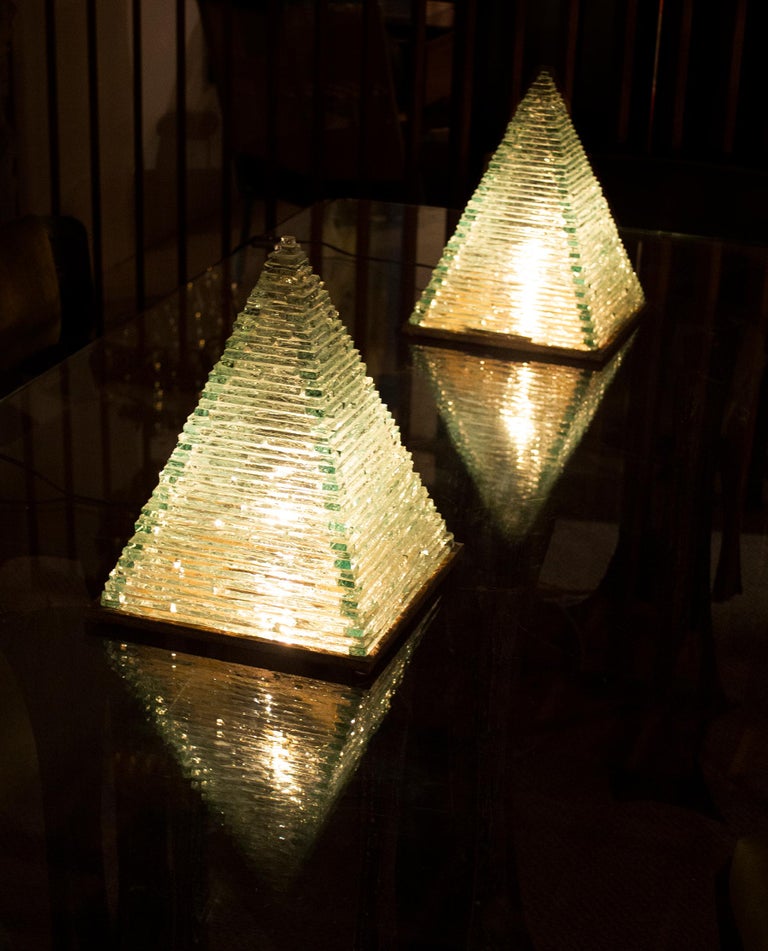 Pia Manu Table Lamps Pyramid Form in Stacked Glass and Corten Steel ...