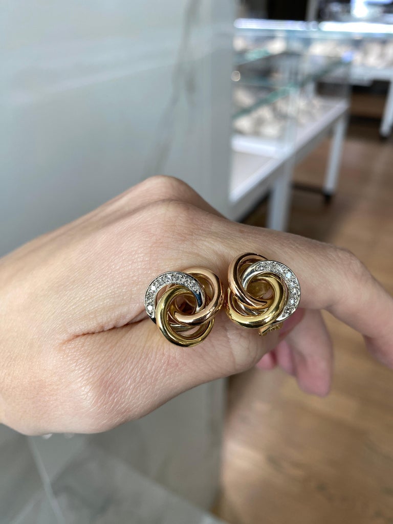 Piaget 18 Karat Gold Tri Color Earrings with Diamond Accents For Sale ...