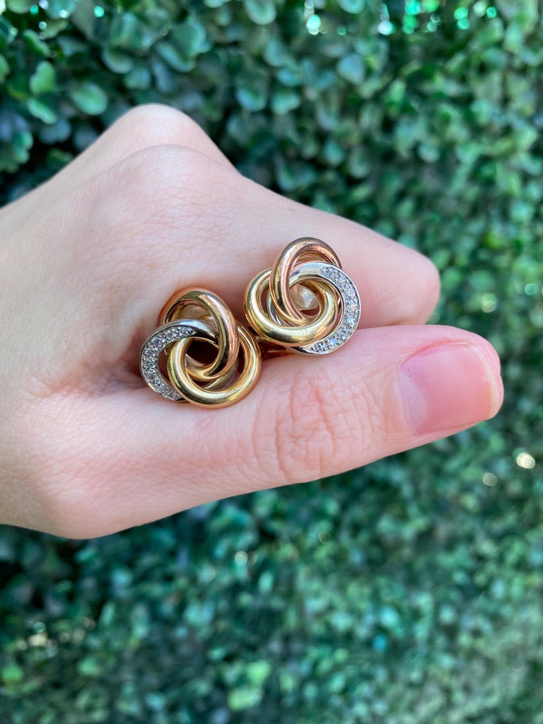 Piaget 18 Karat Gold Tri Color Earrings with Diamond Accents For Sale ...