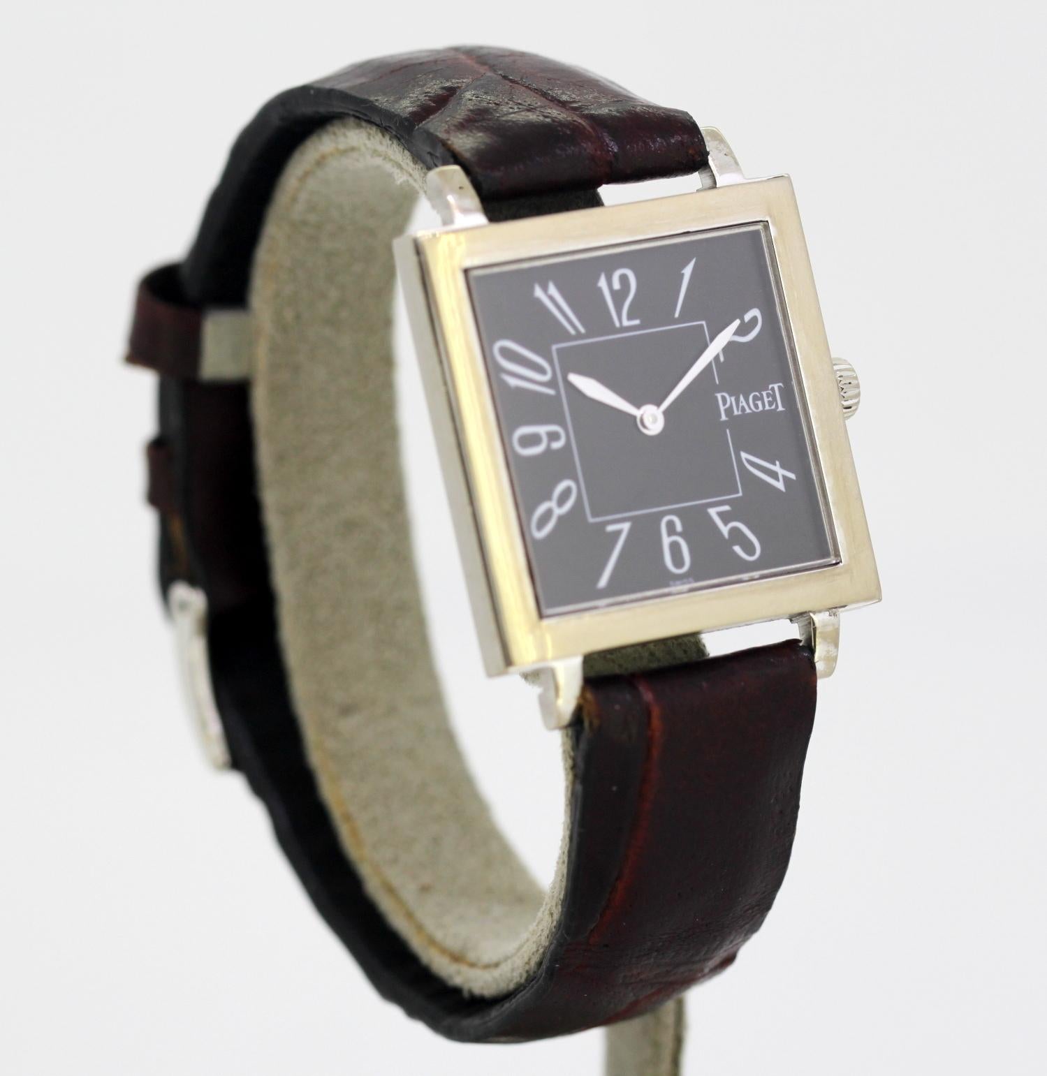 Piaget 18 Karat White Gold Black Arabic Dial Altiplano Square, circa ...