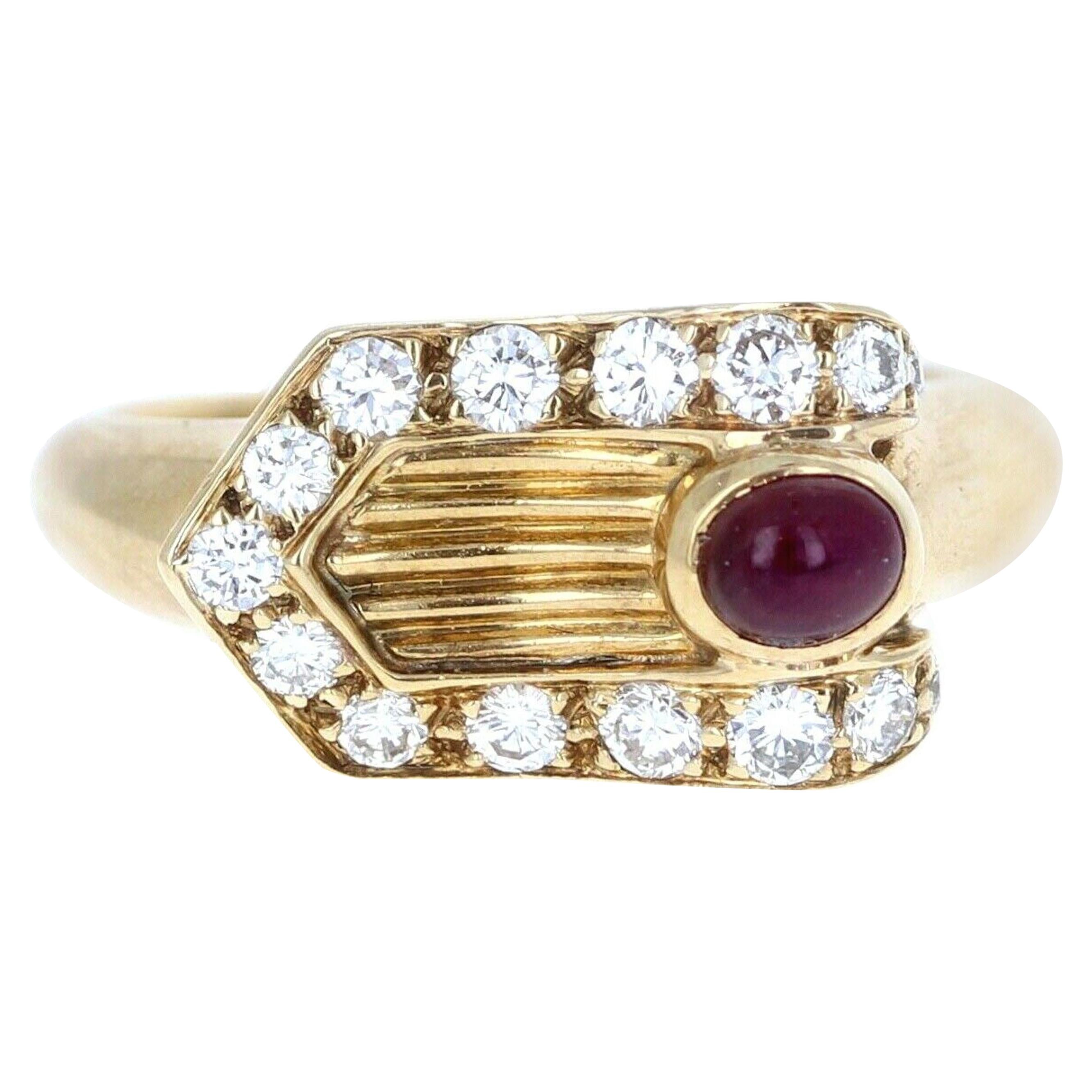 Piaget 18 Karat Yellow Gold, Ruby and Diamond Buckle Ring 6.8g at 1stDibs