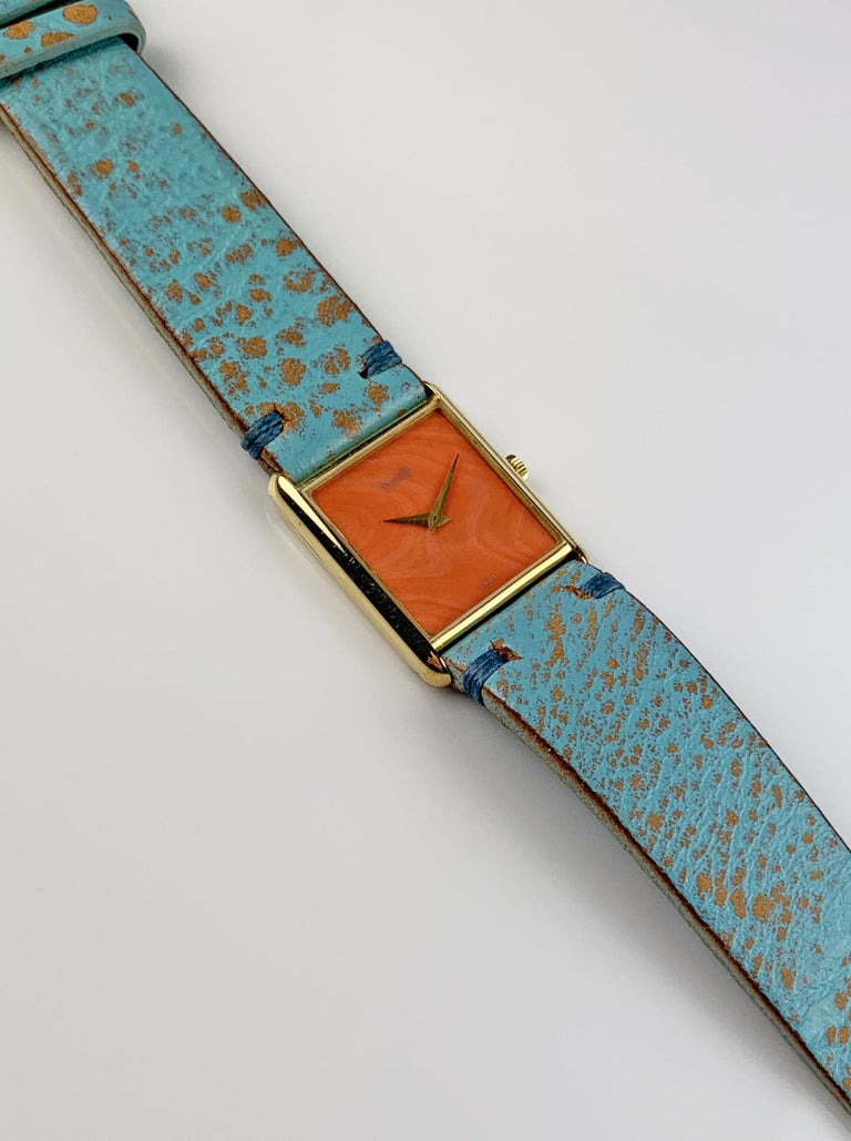Piaget 18 Karat Yellow Gold Tank Coral Dial Manual Wind Watch For Sale ...