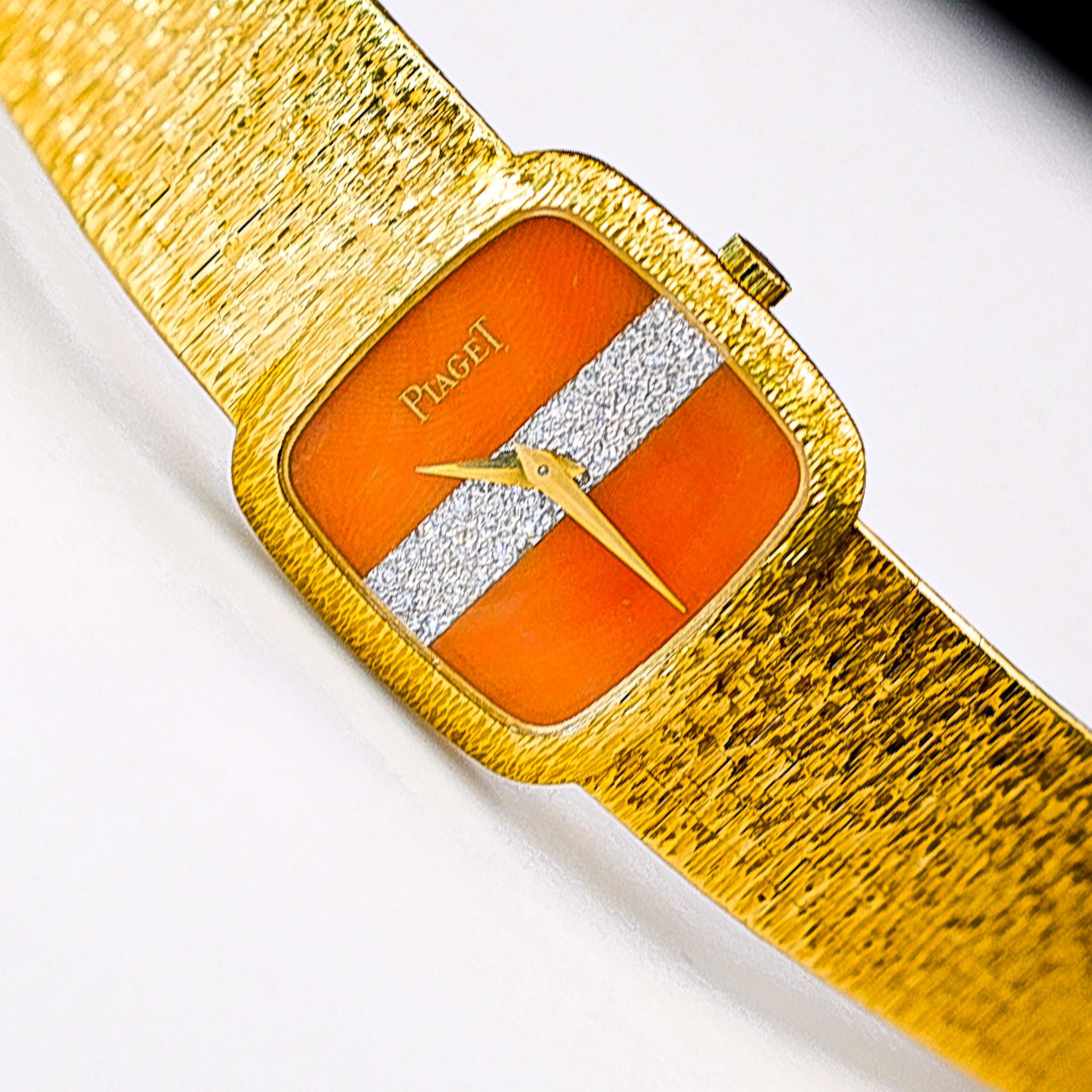 Piaget 18k Yellow Gold 1970s Coral Diamond Dial Vintage 9902a6 Ladies ...