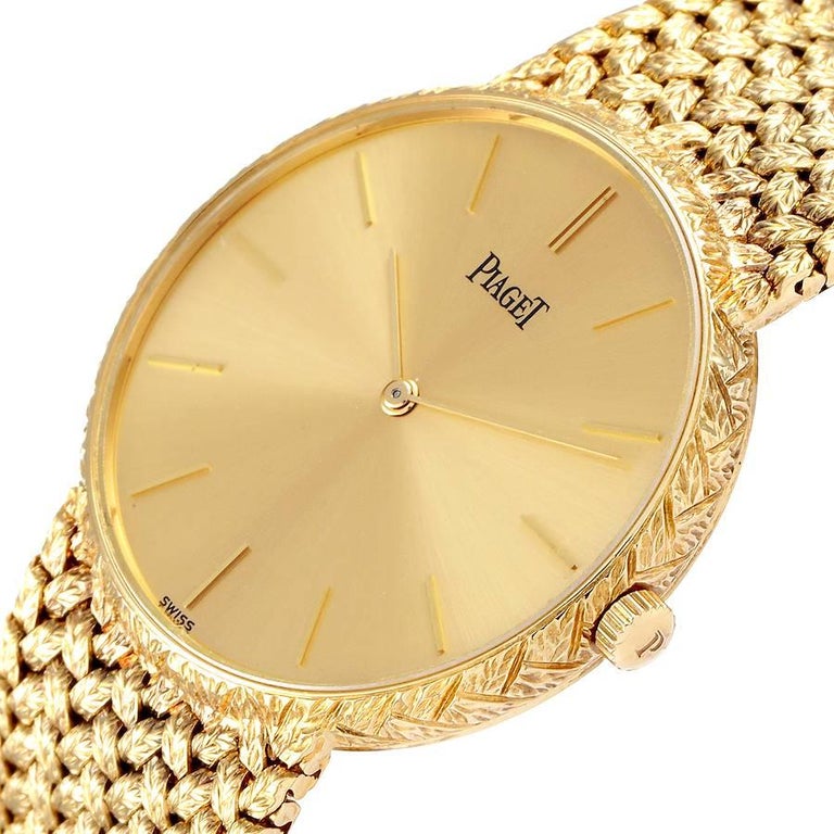 Piaget 18k Yellow Gold Champagne Dial Vintage Mens Watch 9065 For Sale ...