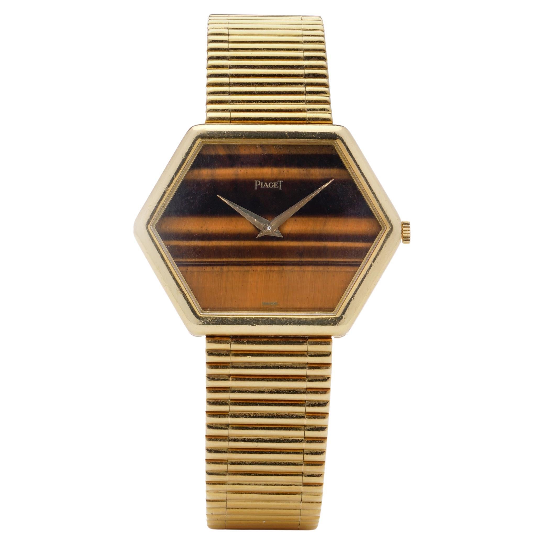 Piaget 18K Yellow Gold 1970's Nugget Oval Tiger Eye Dial Watch at ...