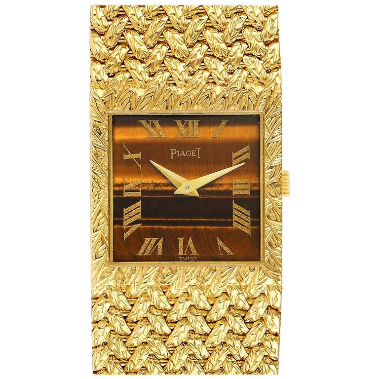Piaget 18k Yellow Gold Tiger Eye Stone Dial Vintage Men's Watch 9352 ...