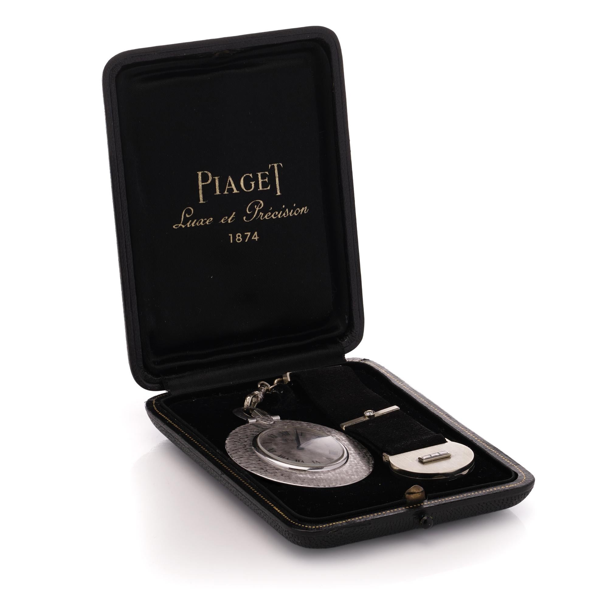 Piaget 18kt. white gold open-face dress pocket watch with chain and fob ...