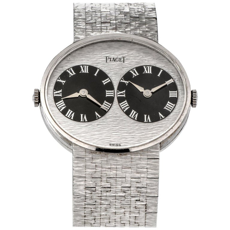 Piaget 612501 A6 Vintage 1970s Two Time Zone 18 Karat White Gold Watch ...