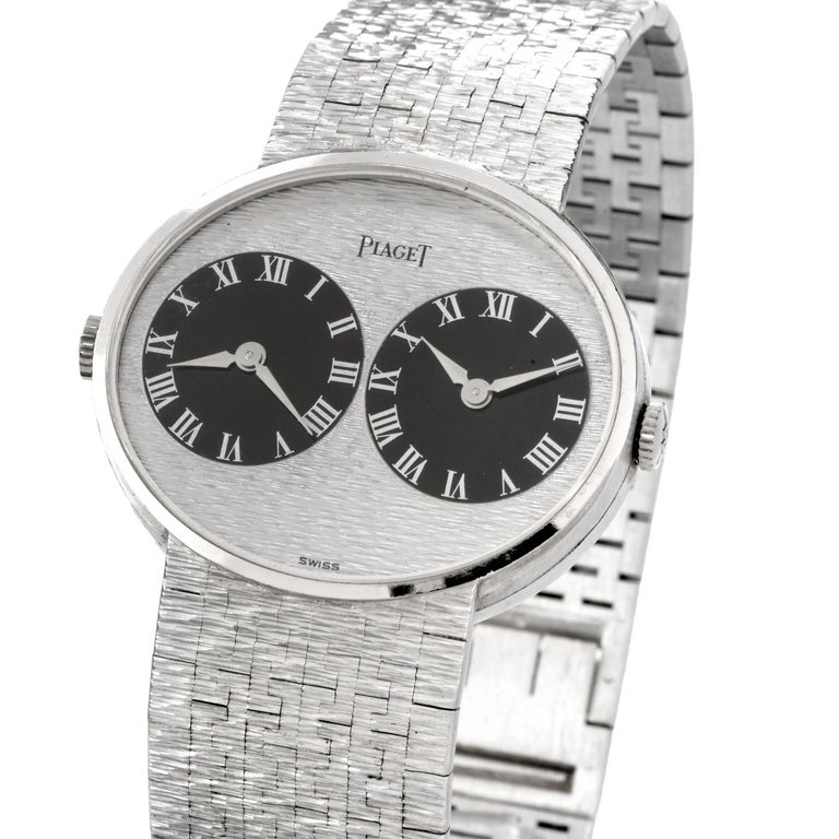 Piaget 612501 A6 Vintage 1970s Two Time Zone 18 Karat White Gold Watch ...