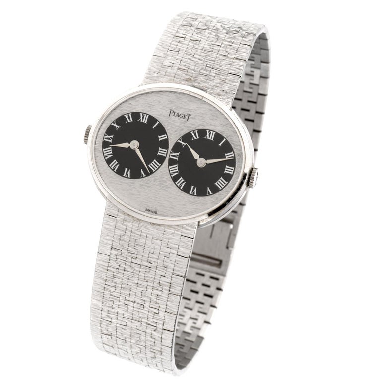 Piaget 612501 A6 Vintage 1970s Two Time Zone 18 Karat White Gold Watch ...