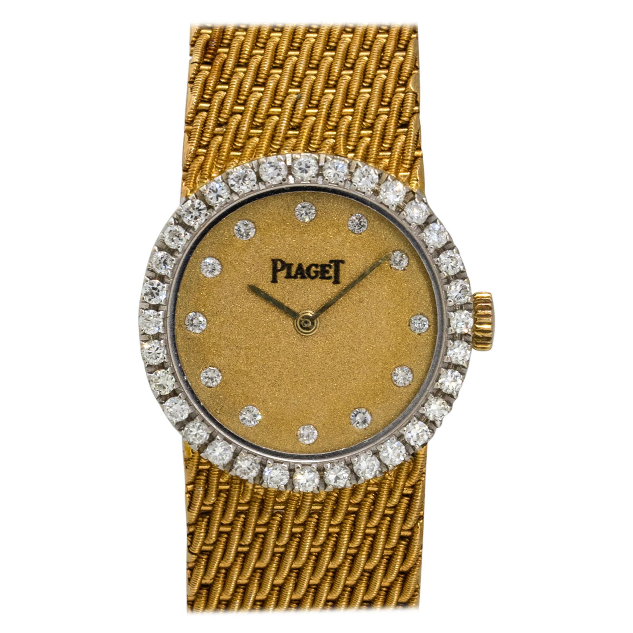 Piaget 18 Karat Yellow Gold Vintage Manual Ladies Watch with Diamond ...