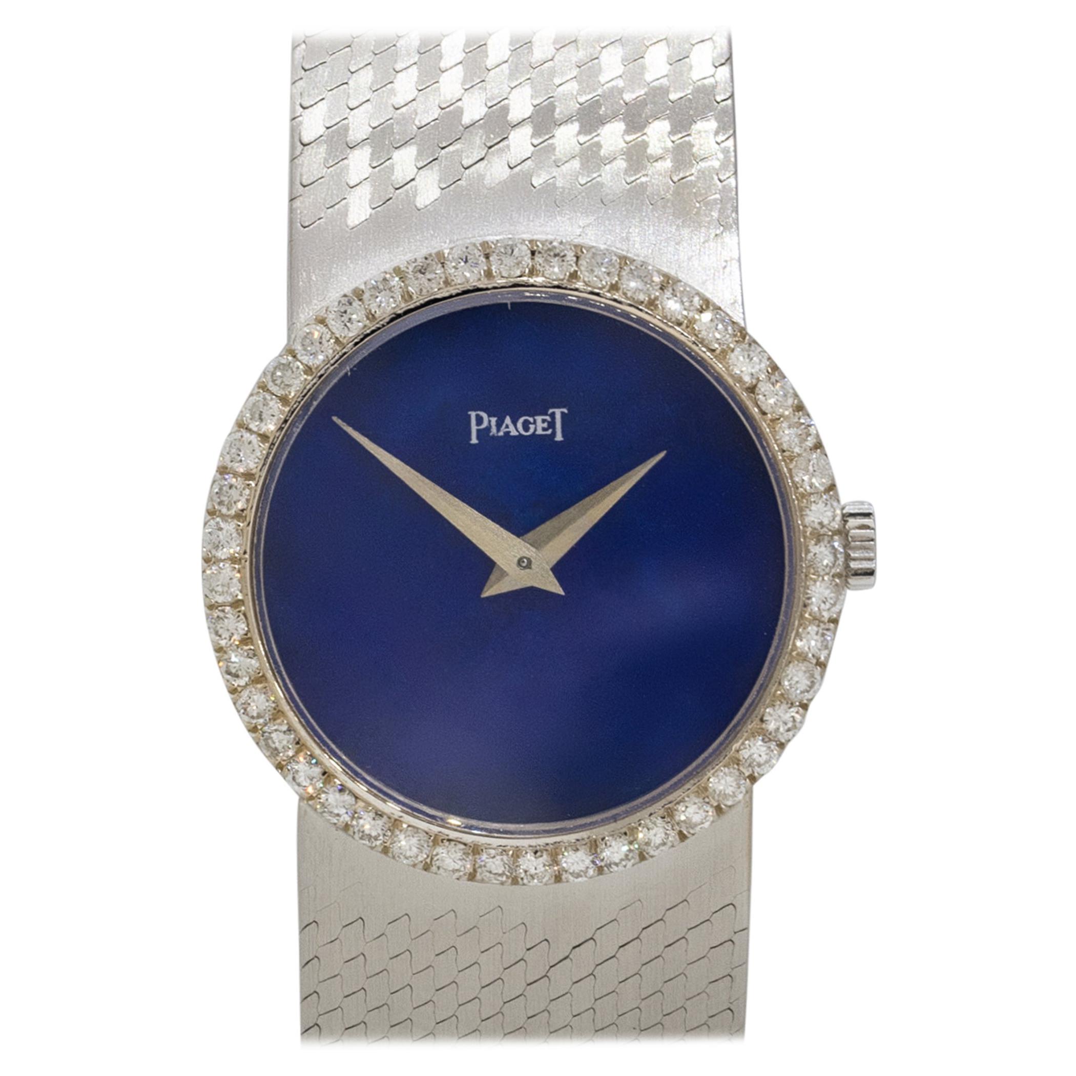 Vintage Piaget Diamond Lapis Dial 18 Karat White Gold Ladies Watch at ...
