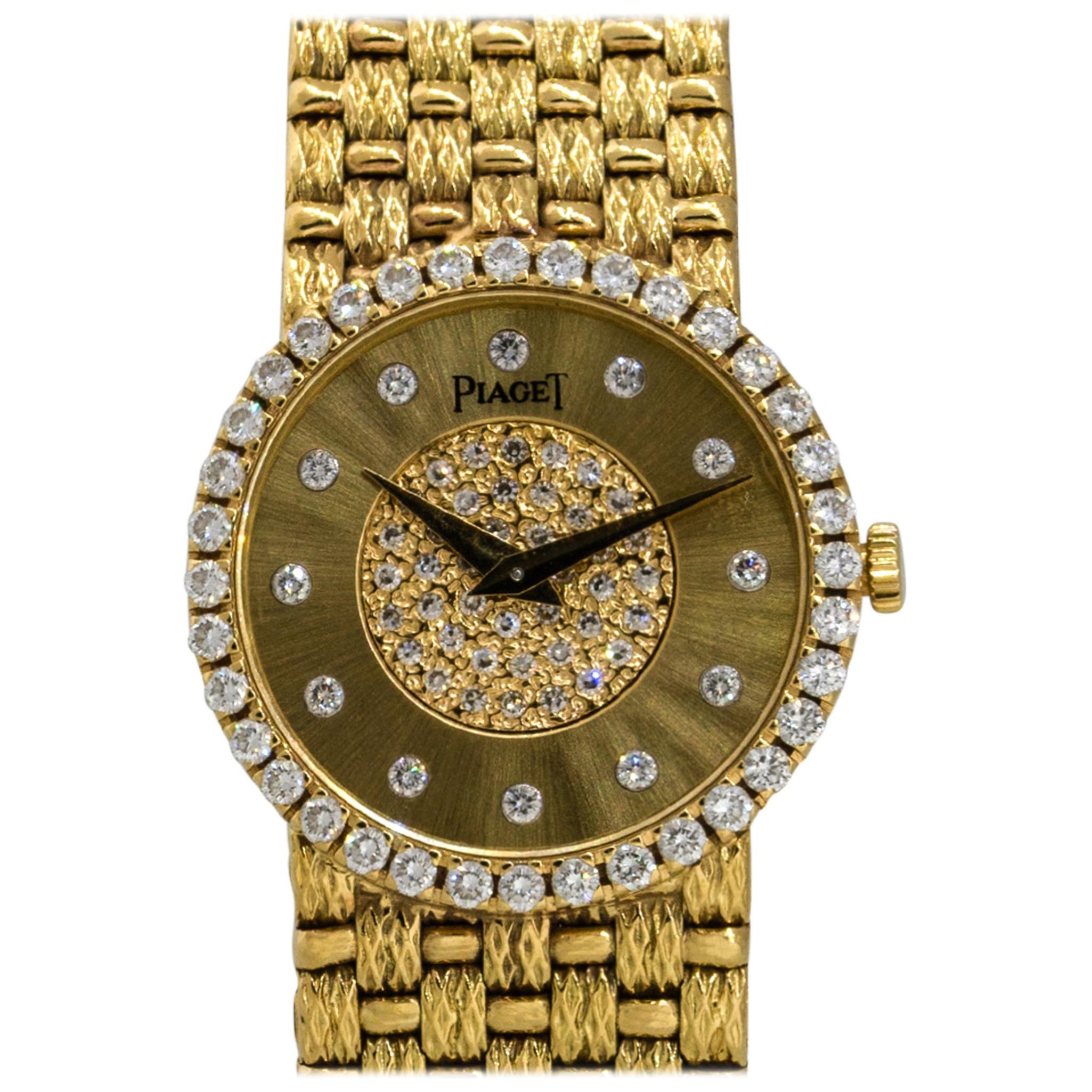 Piaget 18 Karat Yellow Gold Ladies Vintage Diamond Mesh Watch at 1stDibs