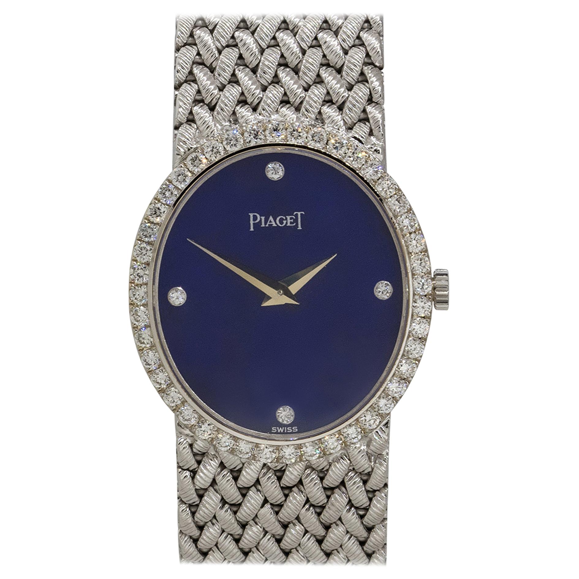 Vintage Piaget Diamond Lapis Dial 18 Karat White Gold Ladies Watch at ...