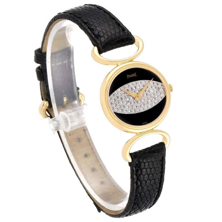 Piaget Classique Yellow Gold Onix Diamond Dial Vintage Ladies Watch ...