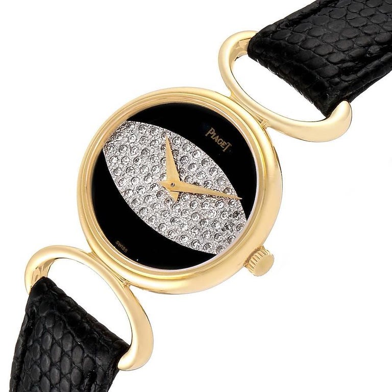 Piaget Classique Yellow Gold Onix Diamond Dial Vintage Ladies Watch ...