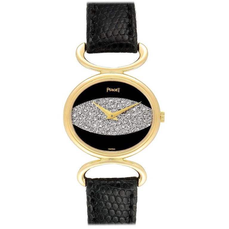Piaget Classique Yellow Gold Onix Diamond Dial Vintage Ladies Watch ...