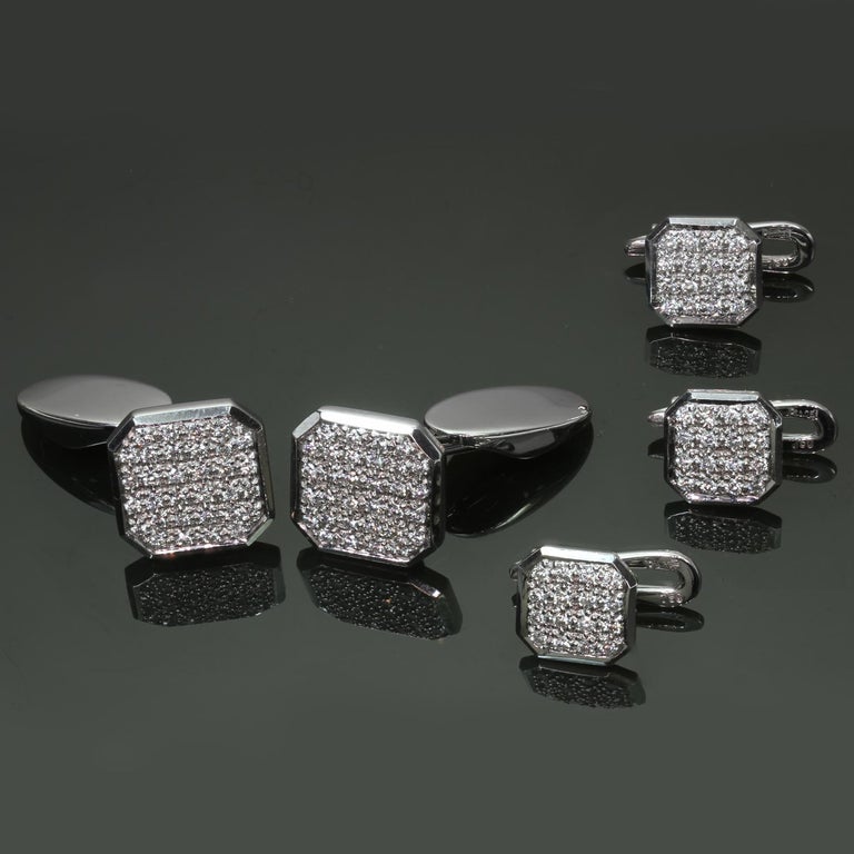 Piaget Diamond 18k White Gold Cufflinks and 3 Stud Set Box For Sale at ...
