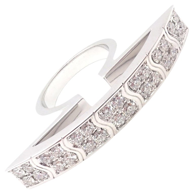 Piaget Diamond Big Crest Edge Statement White Gold Ring For Sale at 1stDibs