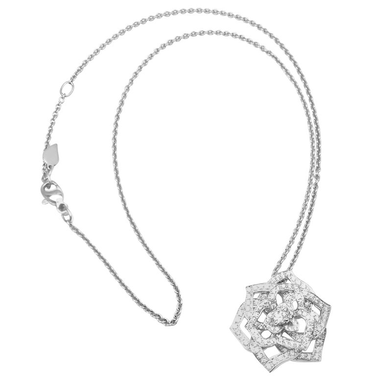 Piaget Diamond Rose Flower White Gold Pendant Necklace at 1stDibs