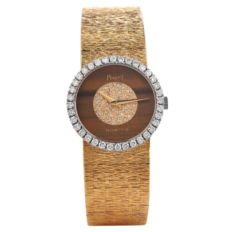 PIAGET Diamond Tiger Eye Dial Diamond Bezel 18k Gold Watch For Sale at ...