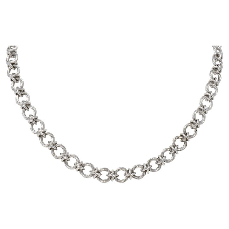 Piaget French 18 Karat White Gold Twisted X Link Vintage Chain Collar ...