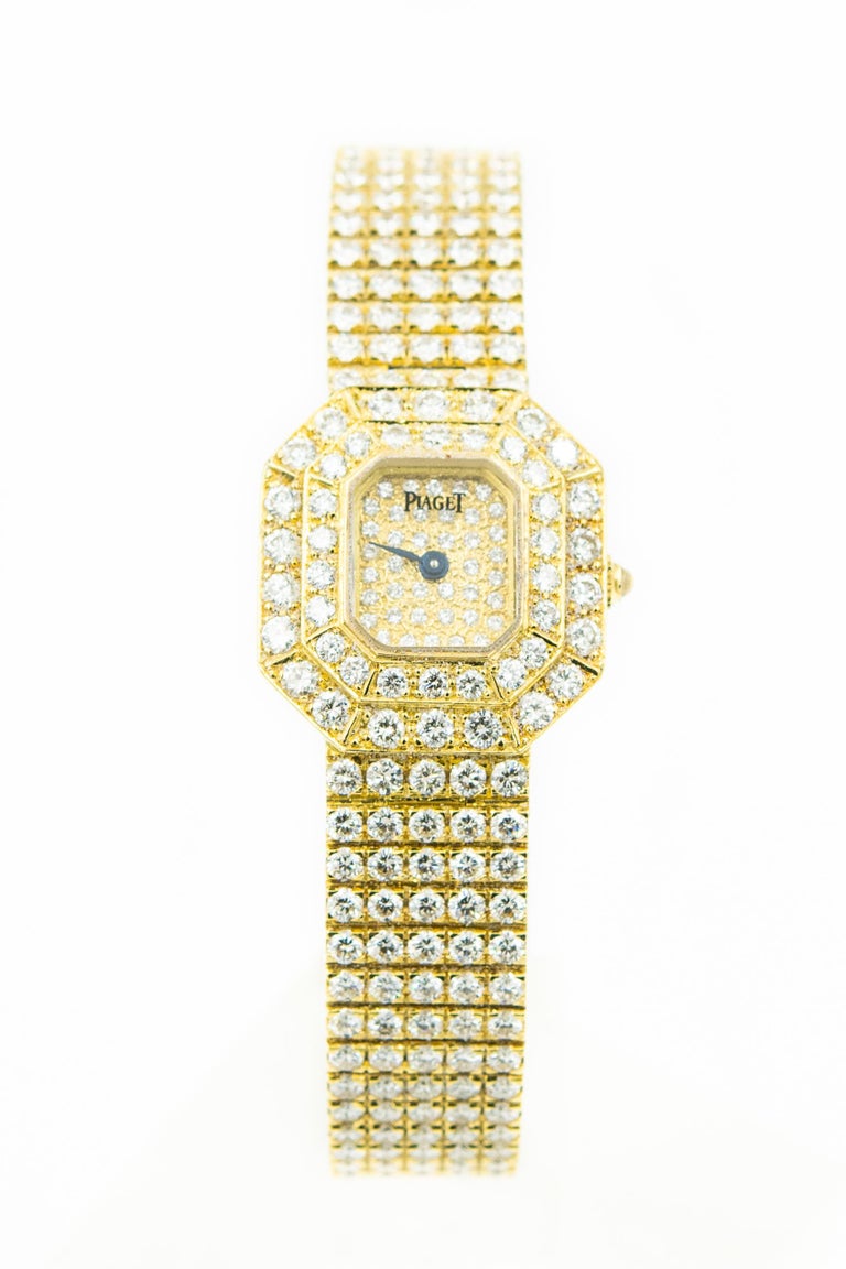 Piaget Ladies Pave' Diamond Octagonal Yellow Gold Dress Bracelet Watch ...