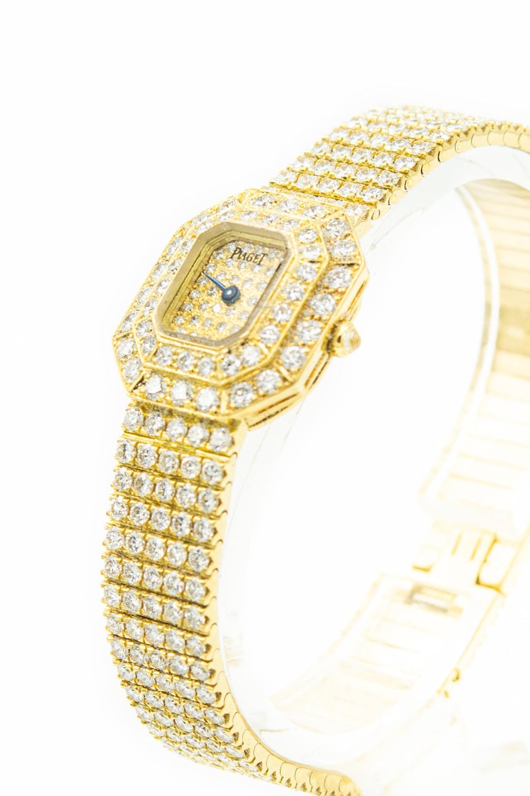 Piaget Ladies Pave' Diamond Octagonal Yellow Gold Dress Bracelet Watch ...