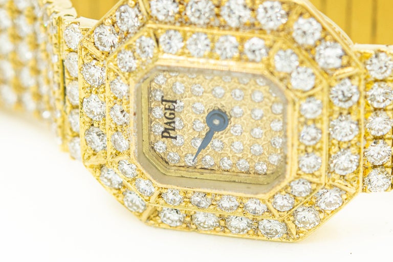 Piaget Ladies Pave' Diamond Octagonal Yellow Gold Dress Bracelet Watch ...