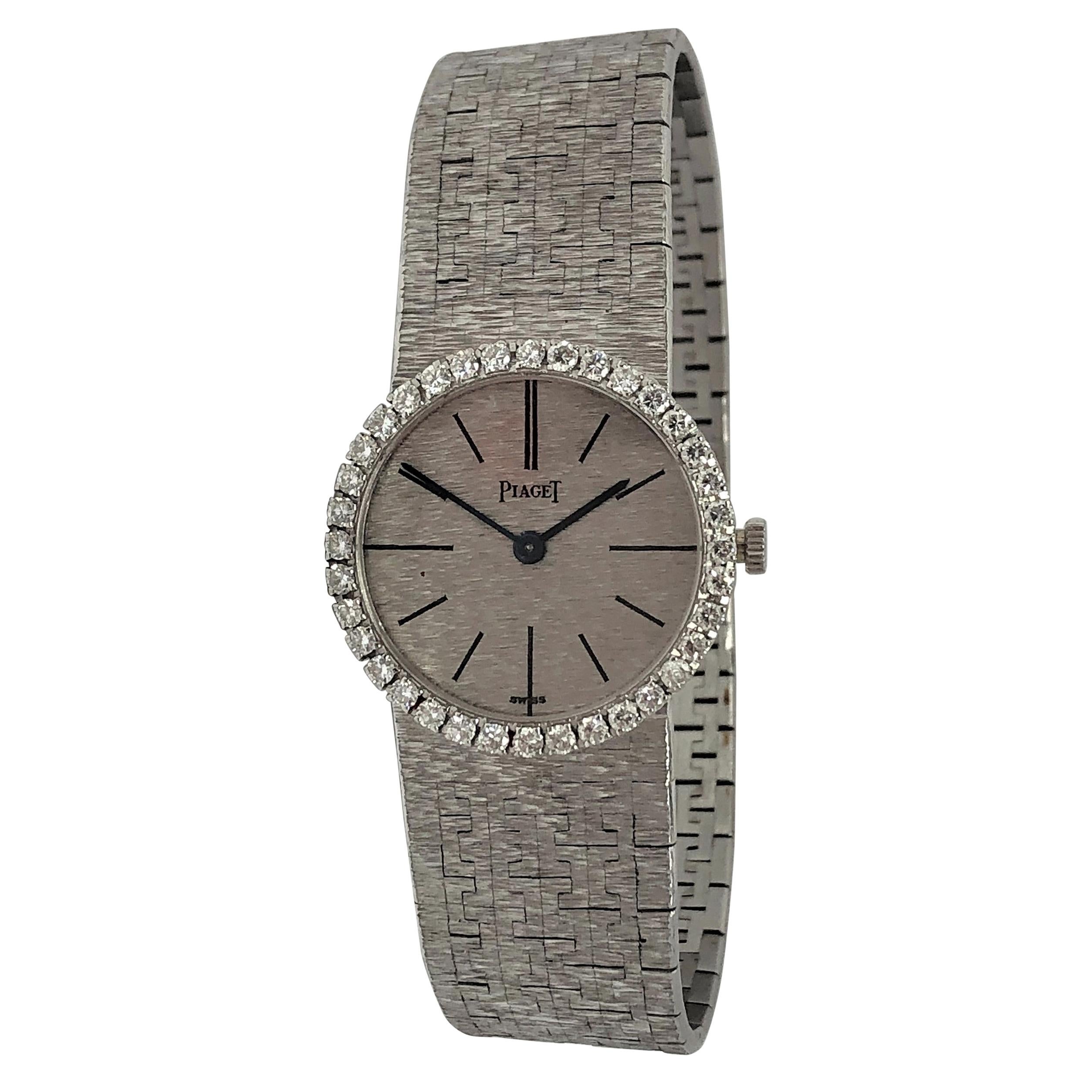Piaget Ladies White Gold with Diamond Bezel Bark Finish Watch For Sale ...