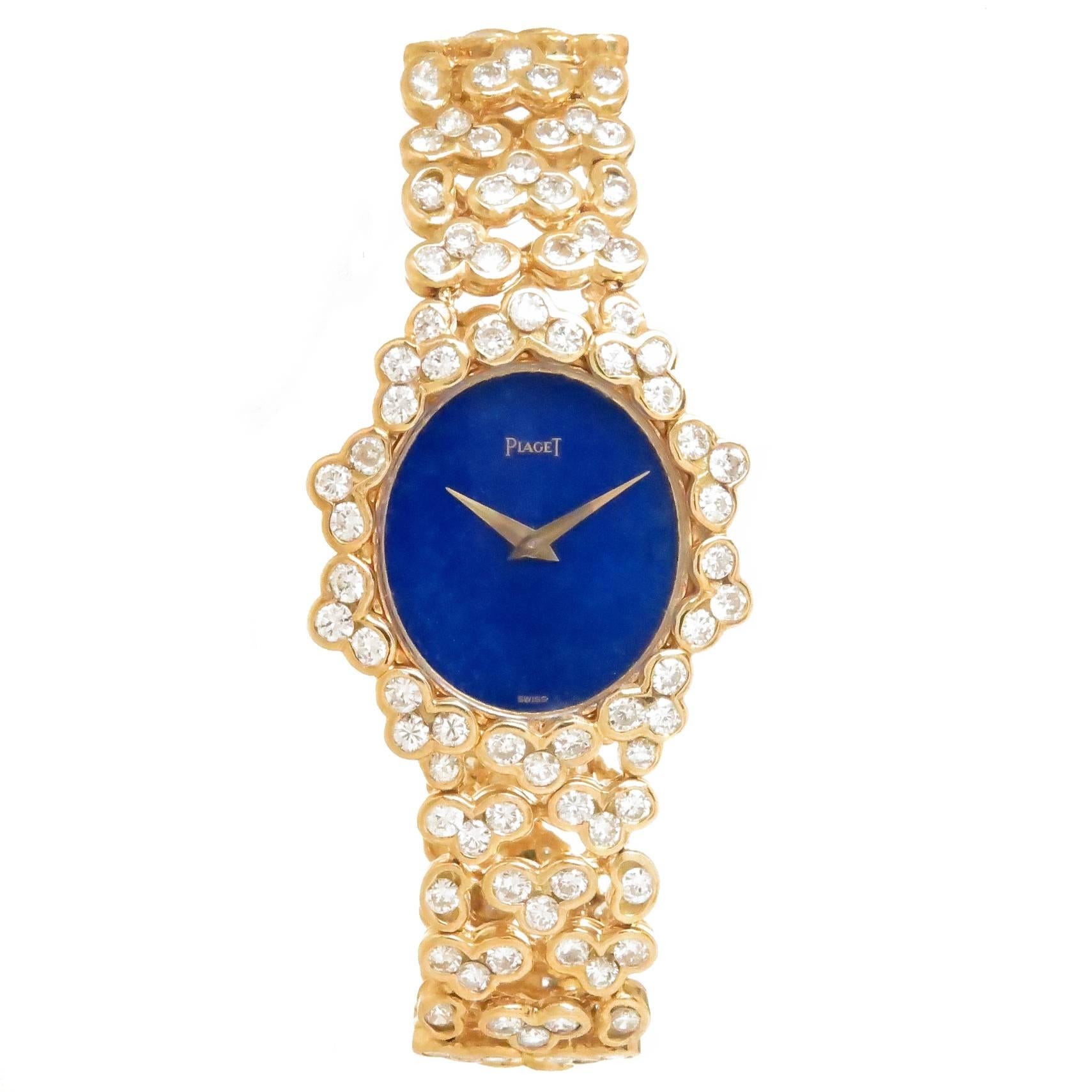 Piaget Ladies Yellow Gold Diamond Lapis Lazuli Dial Mechanical ...