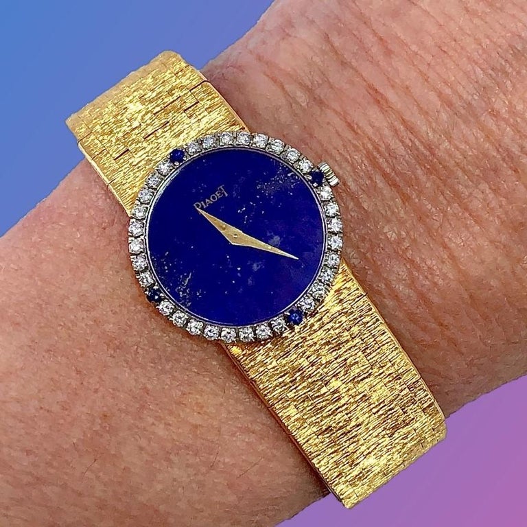 Piaget Ladies Yellow Gold Lapis Dial Watch with Diamond and Sapphire ...