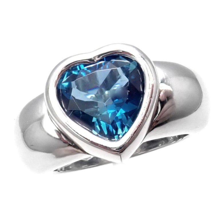 Piaget London Blue Topaz White Gold Heart Ring at 1stDibs
