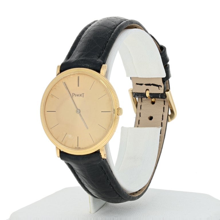 Piaget Men's Vintage Watch 18K Gold Leather Band Mechanical Movement ...