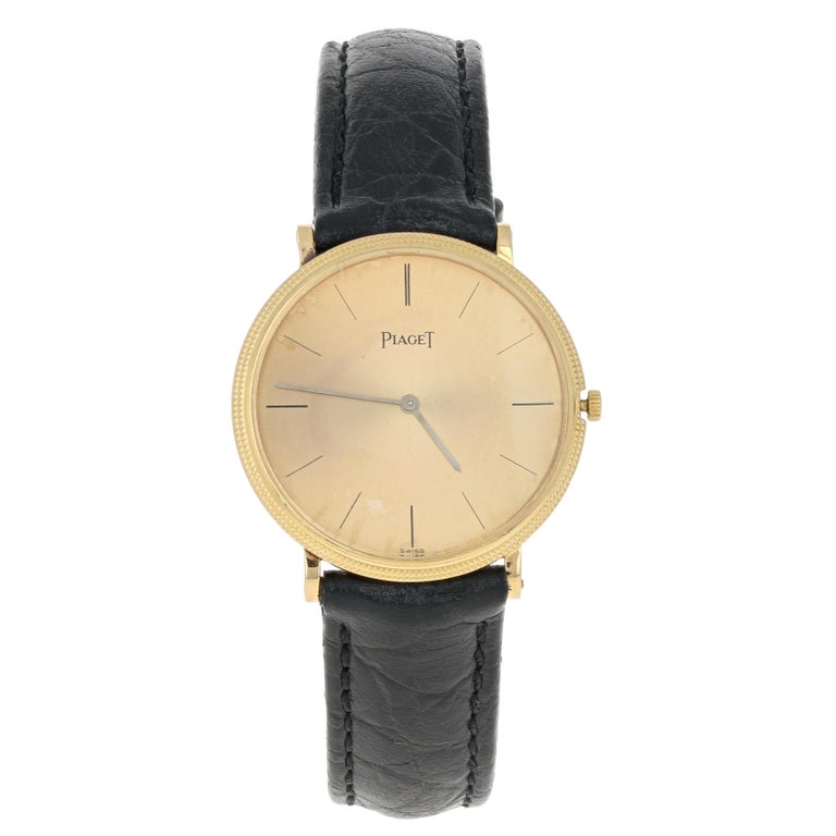 Piaget Men's Vintage Watch 18K Gold Leather Band Mechanical Movement ...