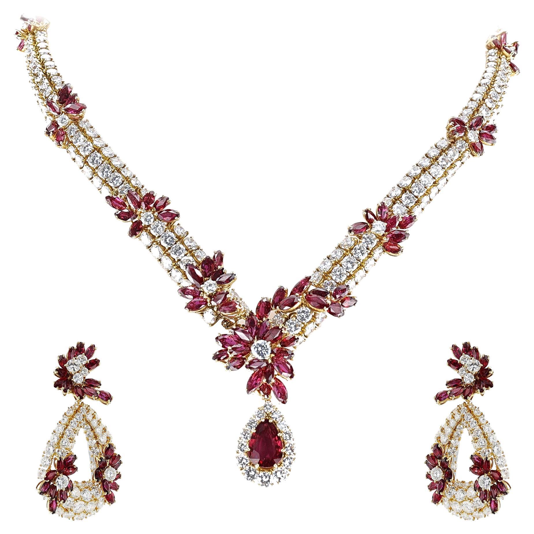 Piaget Ruby and Diamond Necklace and Earring Set For Sale at 1stDibs