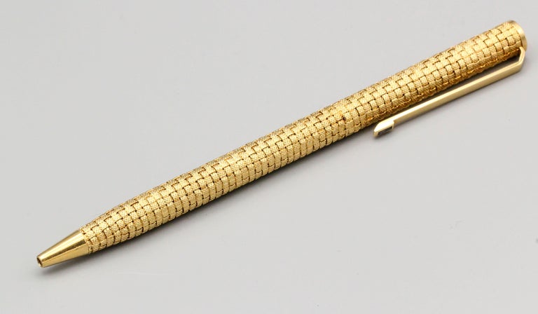 Piaget Sapphire and 18 Karat Gold Basket Weave Ballpoint Pen at 1stDibs ...