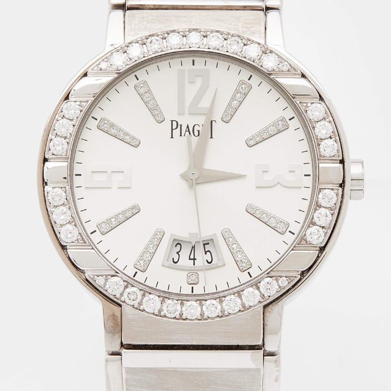 Piaget Silver 18K White Gold Diamond Polo G0A33223 Men's Wristwatch 38 ...