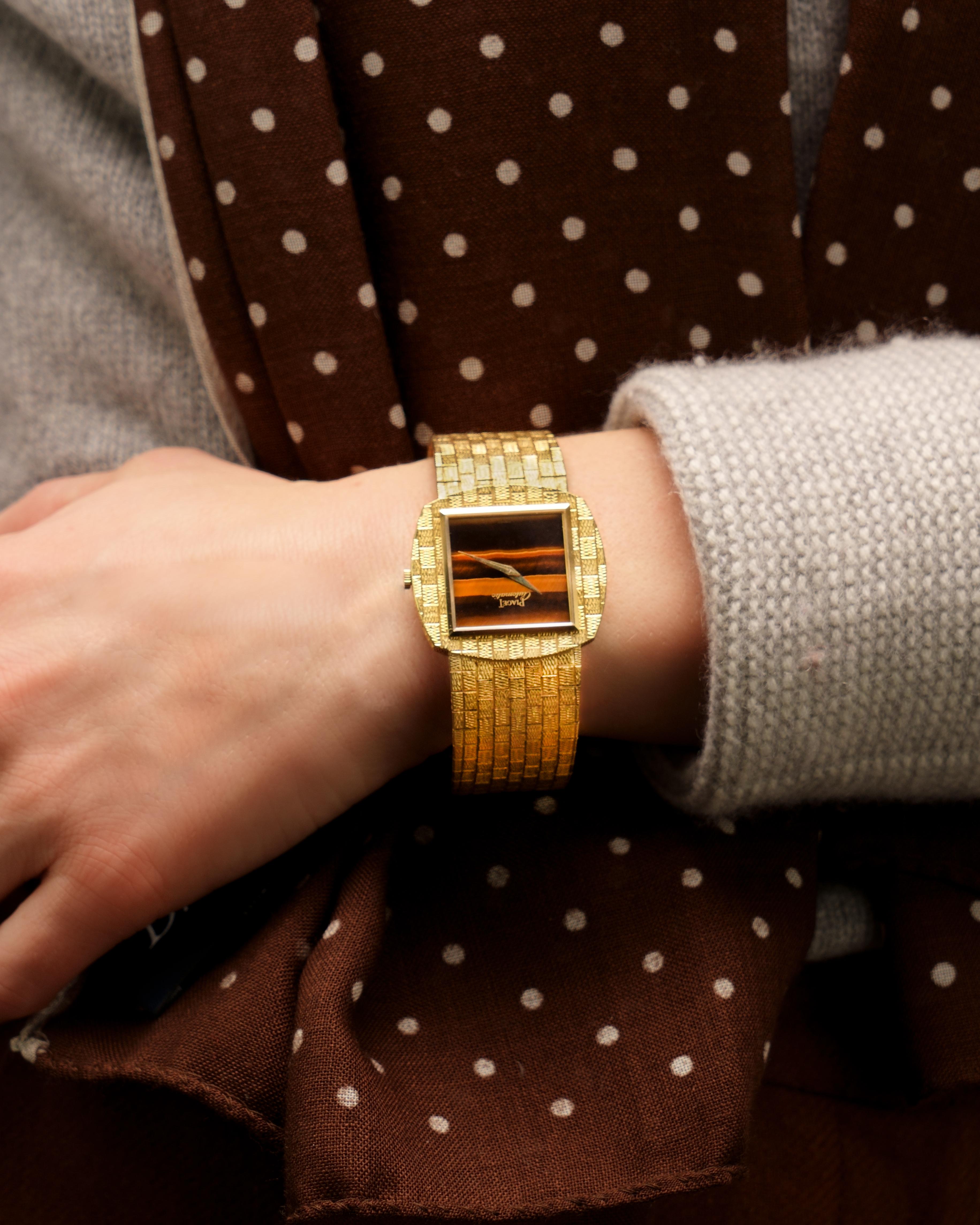 Piaget Tiger Eye Dial and Bezel 18k Yellow Gold Manual Wind Watch For ...