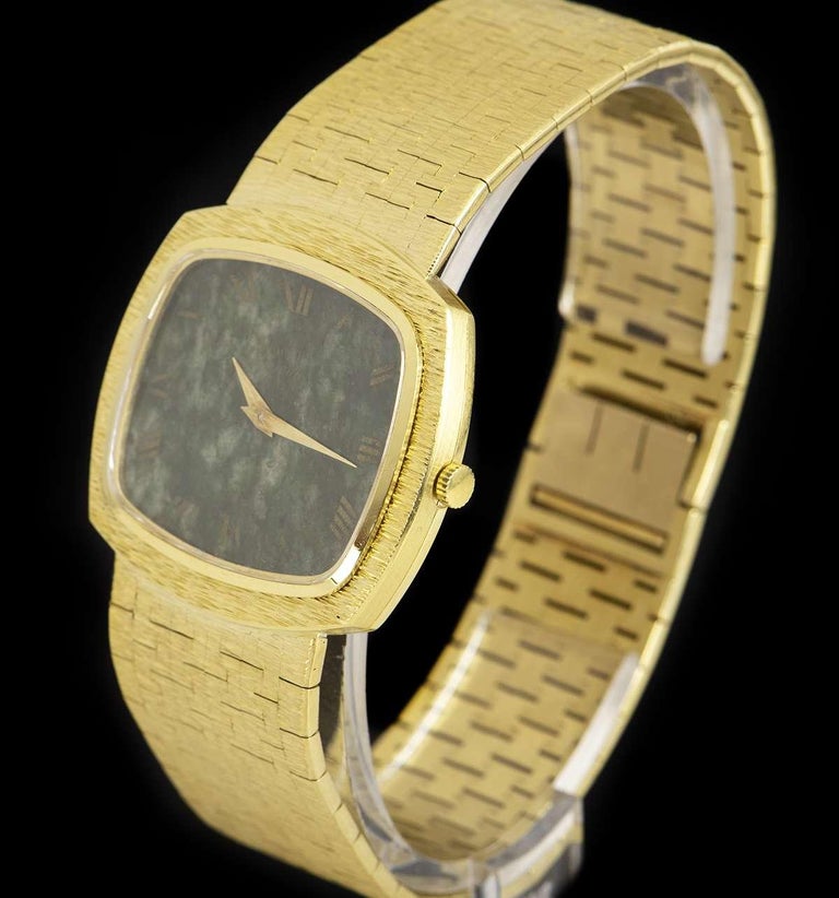 Piaget Vintage Gold Bark Finish Nephrite Jade Dial Automatic Wristwatch ...